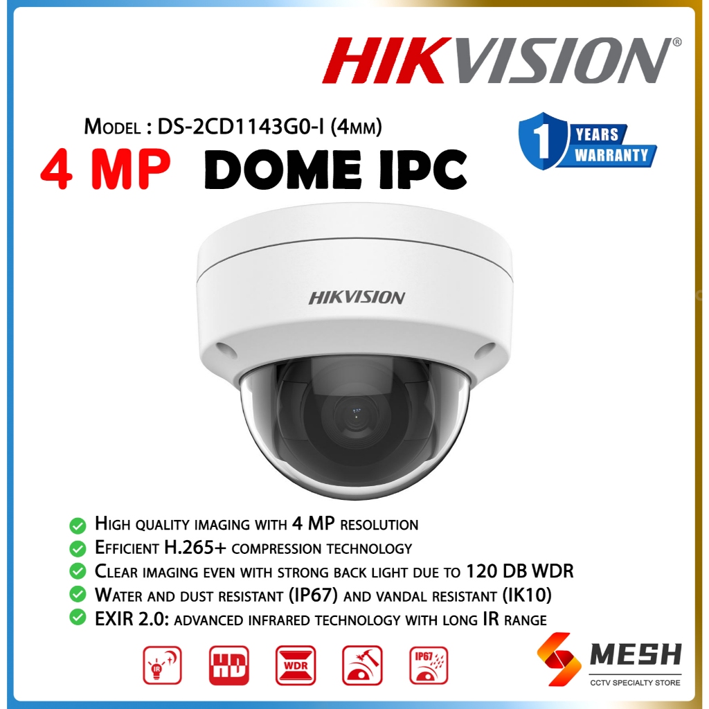 Hikvision 4MP Fixed Dome Network Camera DS-2CD1143G0-I 4mm Lens Indoor | Shopee Malaysia