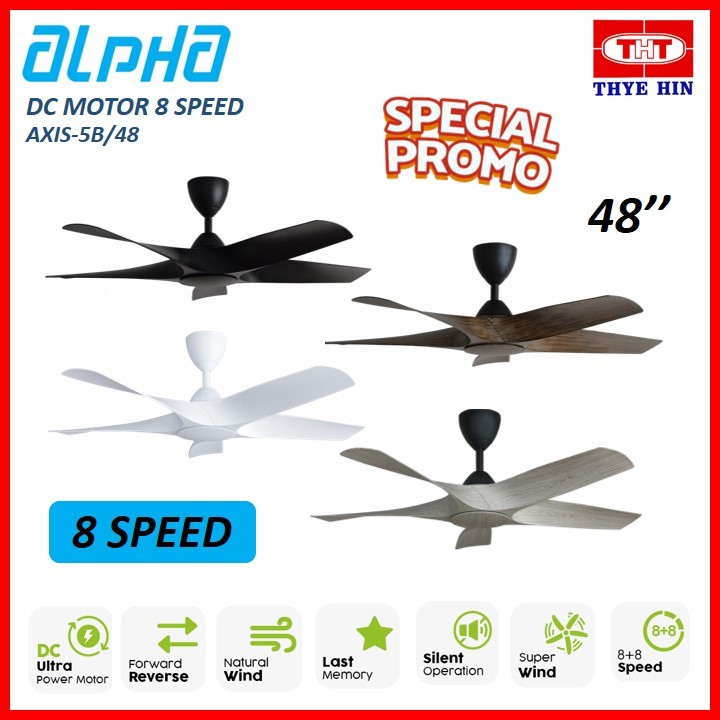 ALPHA 48'' CEILING FAN AXIS-5B/48 BLACK WHITE OAK GREY WOOD | Shopee ...