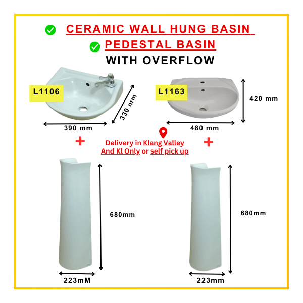 Asher Local Made Ceramic White 390mm 480mm Wall Hung Basin Pedestal ...
