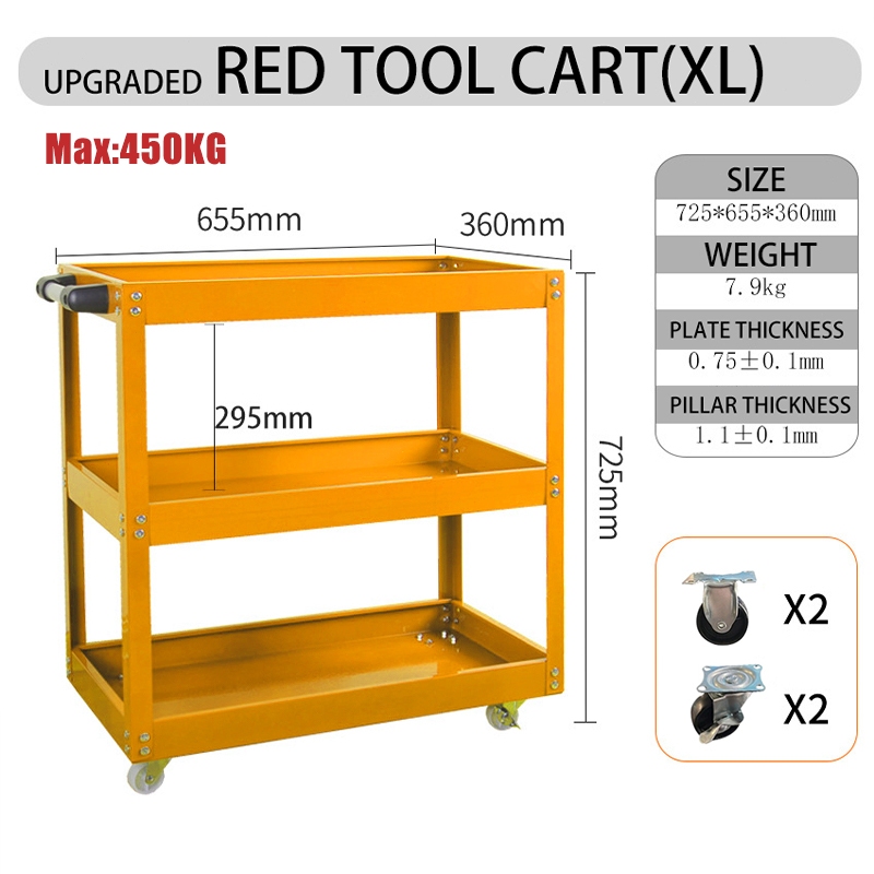 450KG Max load 3 Layer Tool Cart Heavy Duty Mechanical Workshop Tool trolley tool cart Ready ...