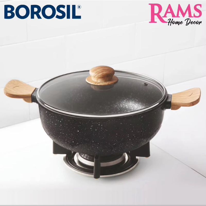 HOT🔥BOROSIL BAJRA 20CM/24CM DIE CAST NONSTICK MARBLE COATING DEEP KADAI ...