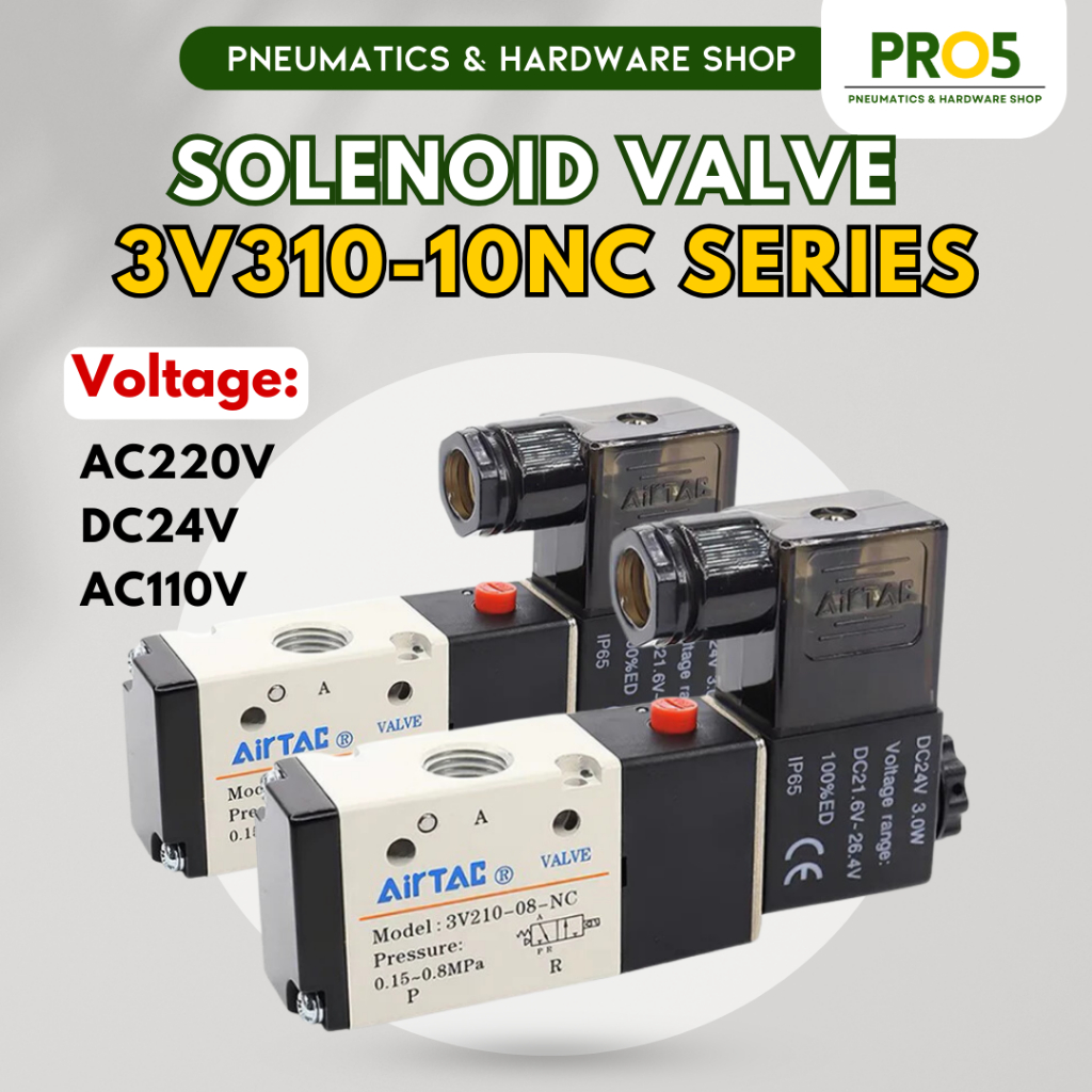 Airtac 3V310-10NC 3/8” AC220V | DC24V | AC110V Pneumatic 3/2 Way Single Normally Closed Solenoid ...