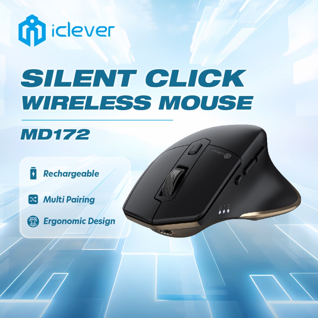 iClever MD172 Type C Rechargeable Wireless Mouse, Dual Mode, Bluetooth + 2.4G, Multi Device ...