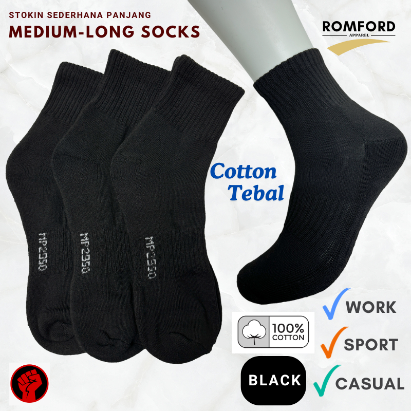 (3 Pairs) Stokin Panjang Cotton Men Socks Stoking Lelaki Kerja Sport ...