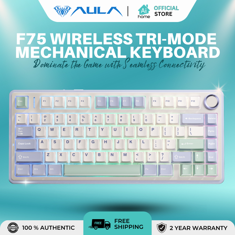 AULA F75 Wireless Tri-Mode Mechanical Gaming Keyboard Cedar Green Knob 80 Keys Gasket Mount RGB ...