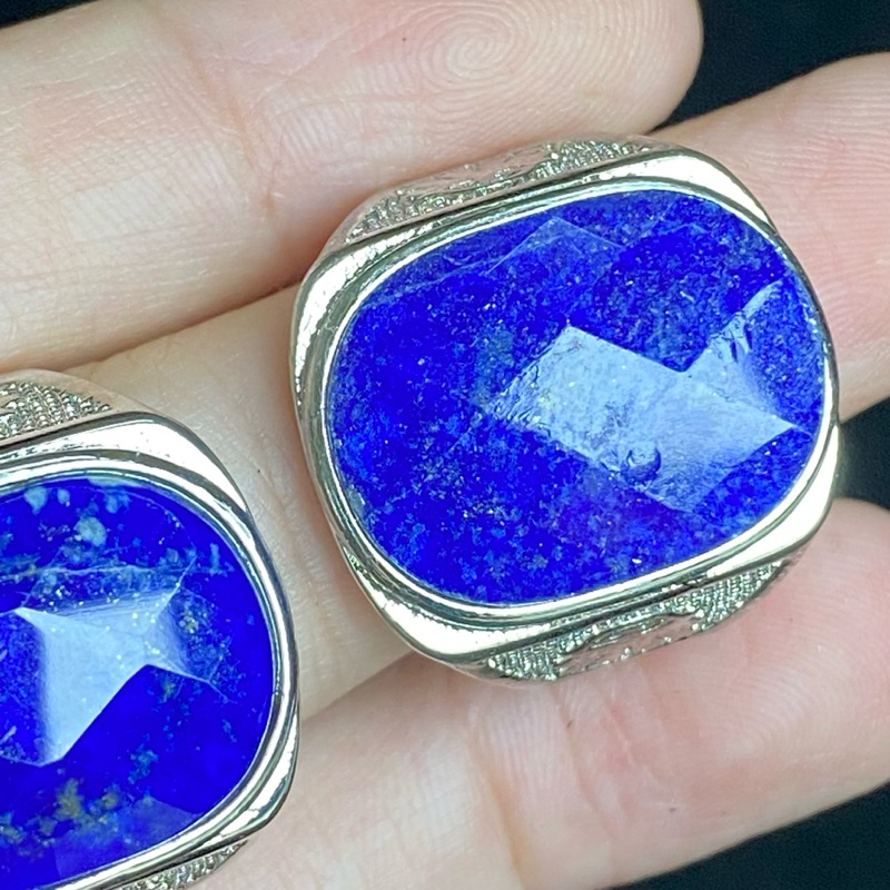 (Real Unit( Lazurite/ Lapis Lazuli Big (diamond cut) Adjustable ring ...