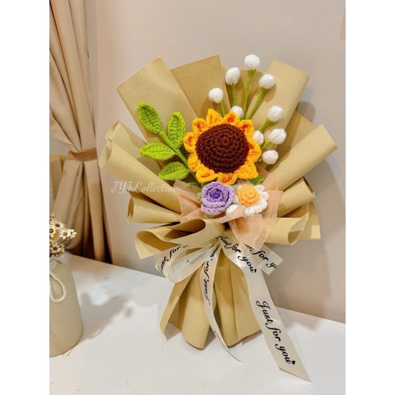 JYJ CROCHET SUNFLOWER crochet flower bouquet bunga sulam针织向日葵花束公司活动花束 ...