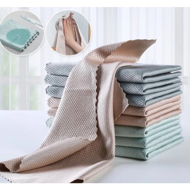 Fish Scale Cleaning Cloth Towel Kitchen Dishcloth Cleaning Glass No ...
