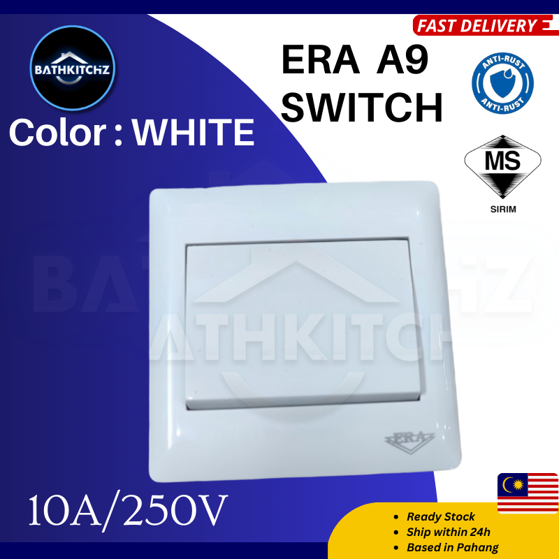 ERA A9 Series White Switch Socket Safety Output SIRIM Wall Multi ...