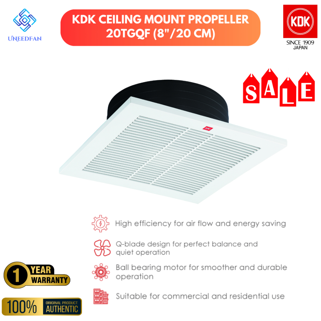 KDK 20TGQF CEILING EXHAUST FAN (20CM/8″) CEILING MOUNT PROPELLER ...