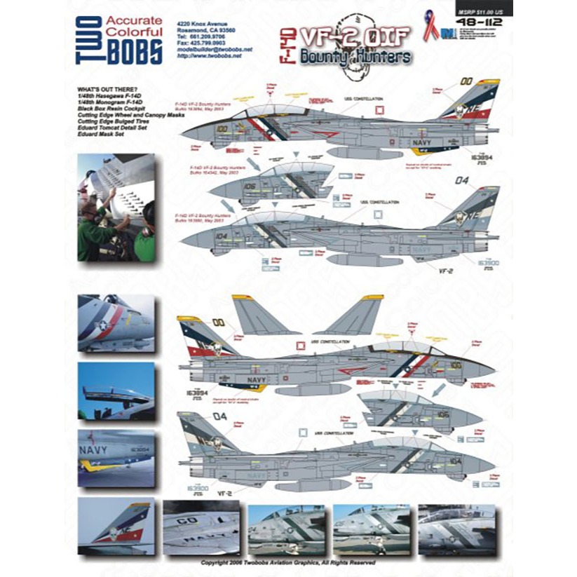 Two Bobs 48-112 decal 1/48 F-14D Tomcat VF-2 OIF Bounty Hunters ...