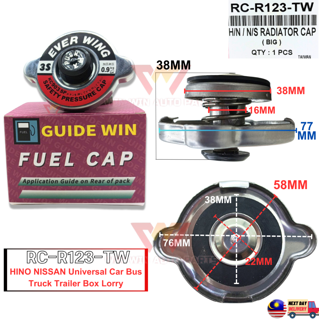 Radiator Cap Penutup Tangki Air R123-TW *Black Rubber* For HINO NISSAN ...