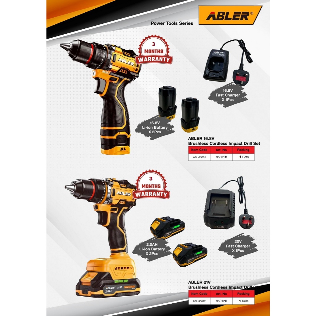 ABLER 16.8V / 21V LITHIUM BATTERY BRULESS CORDLESS IMPACT DRILL/ IMPACT ...