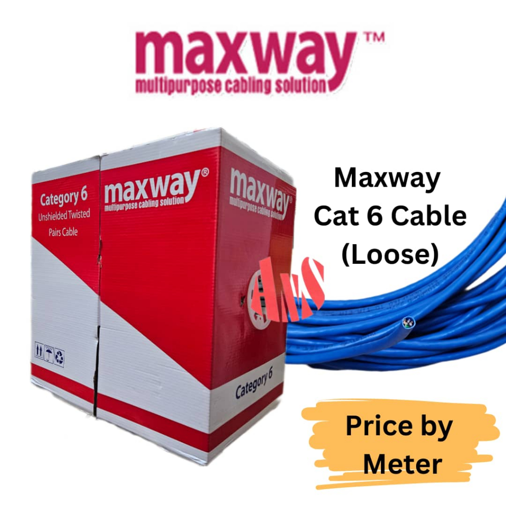 Cable Only - LOOSE (Price by Meter) MAXWAY CAT 6 UTP Ethernet Network CCTV Computer Cable ...