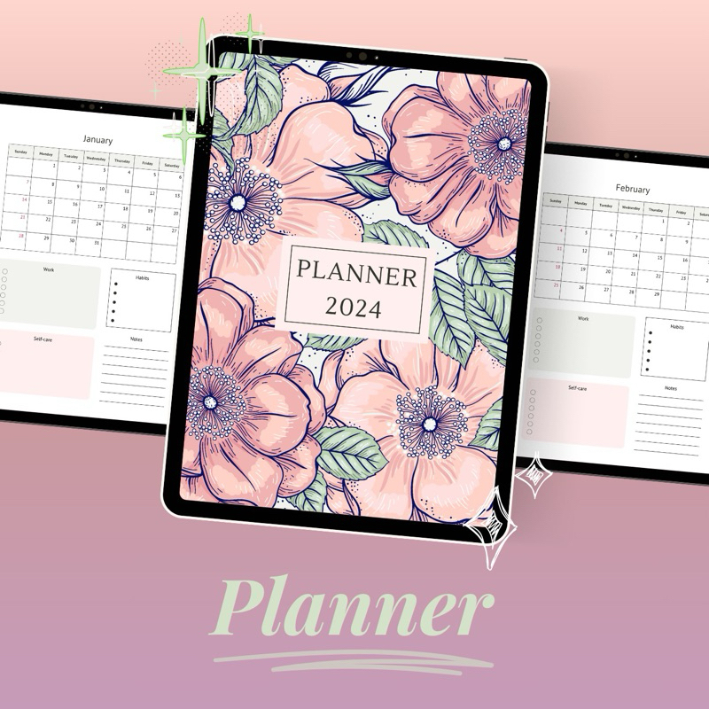 [PLANNER] 2024 digital planner journal monthly pink and floral ...
