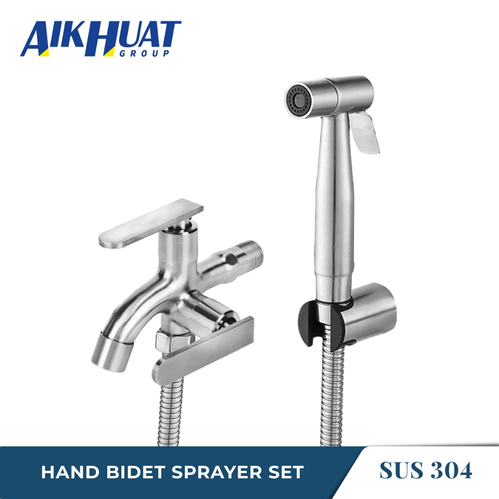 SUS304 Stainless Steel Hand Bidet Sprayer Hose Set Two Way Tap Faucet ...
