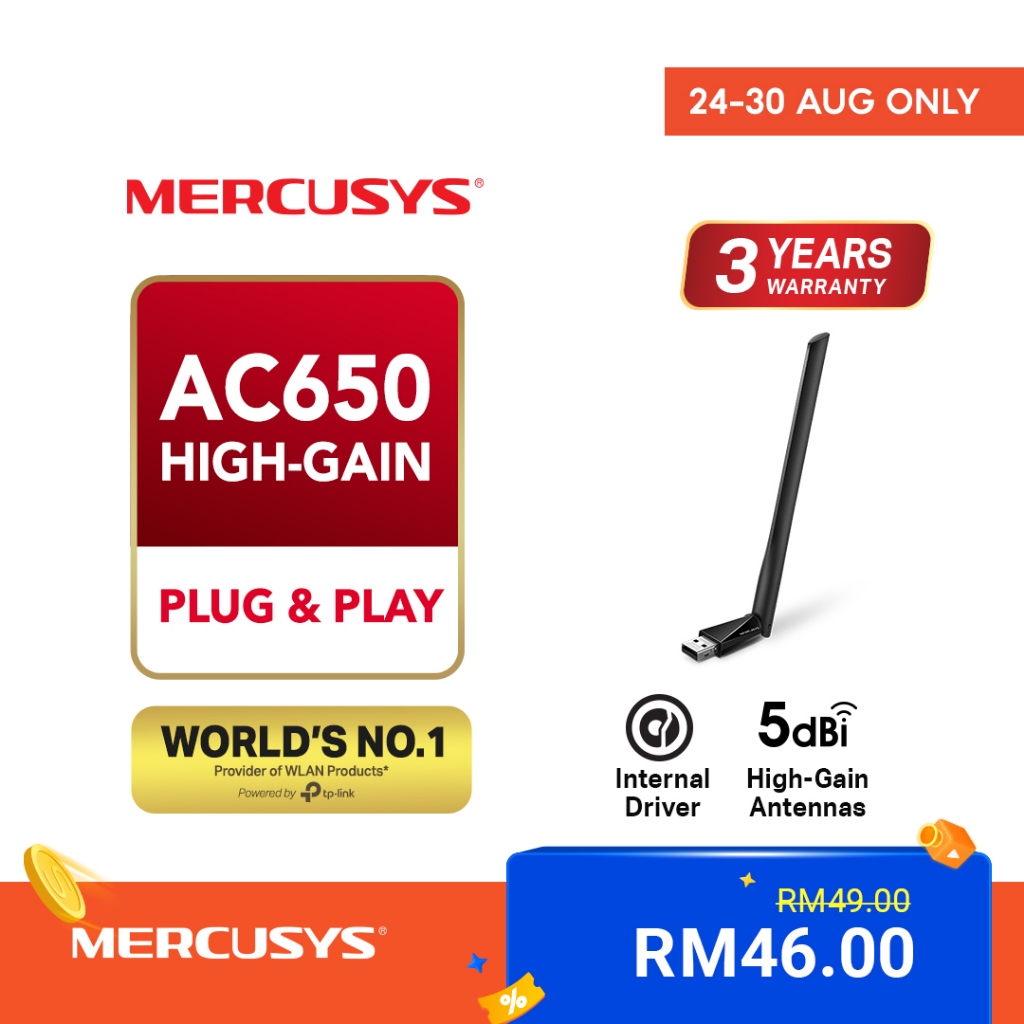 Mercusys AC650( 2.4GHz + 5GHz ) High Gain Dual Band Wireless WiFi USB ...