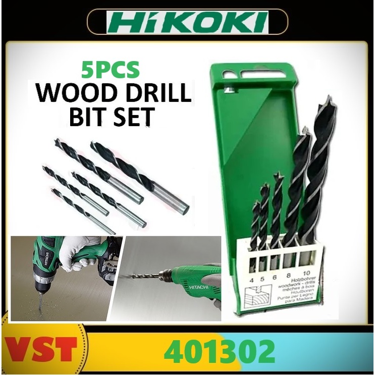 Hitachi 5pcs 4-10mm High Speed Steel Wood Drill Bit Set 401302 HiKOKI ...