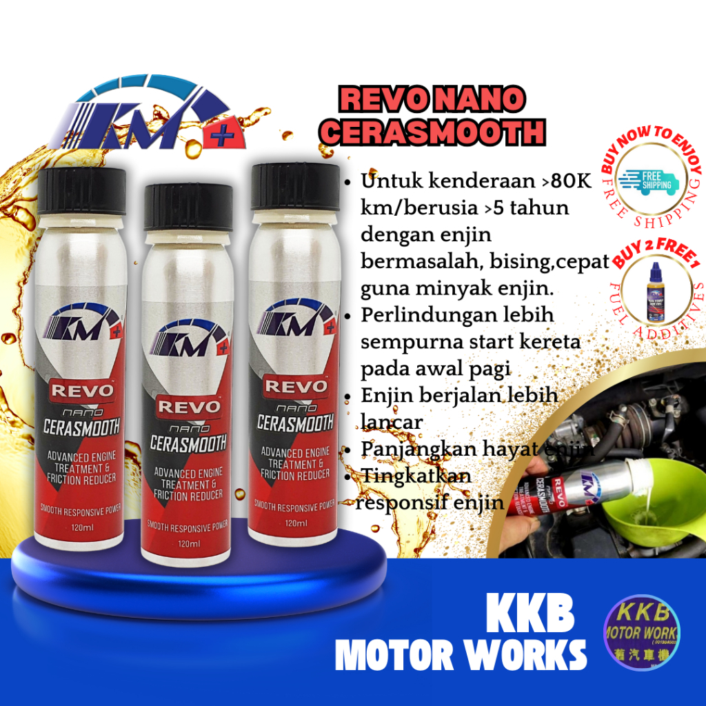 KM+ Revo Nano CeraSmooth (120ml) Easy Use Minyak Enjin Kereta Treatment ...