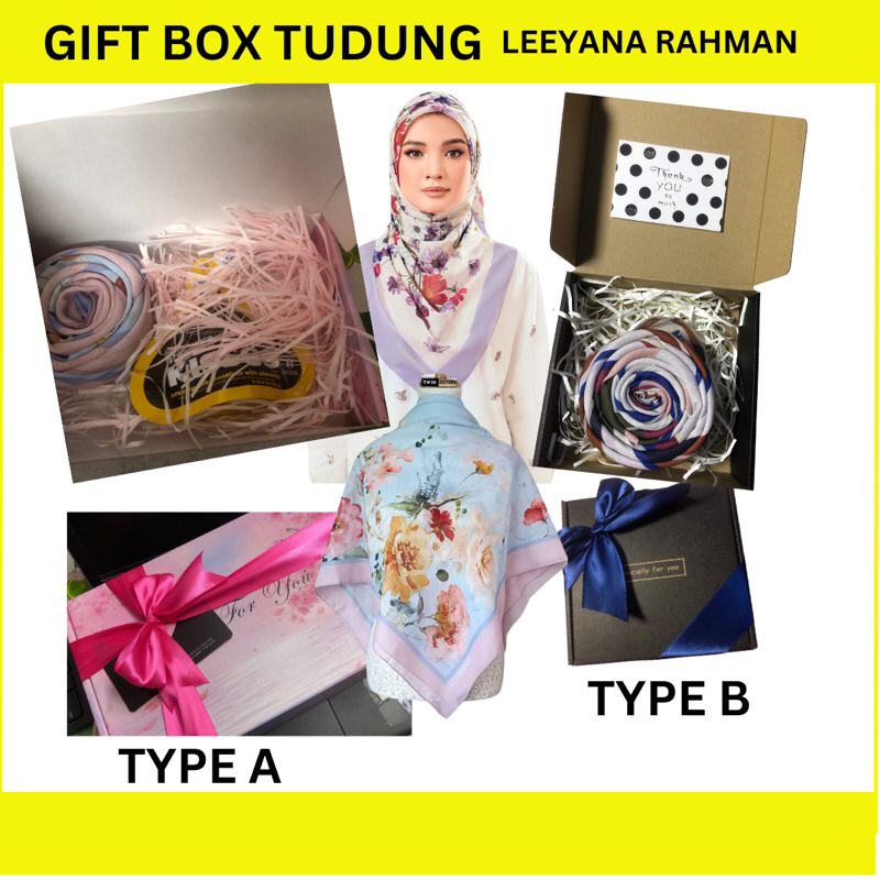 Gift box tudung bawal leeyana rahman bidang 45 birthday gift perempuan ...