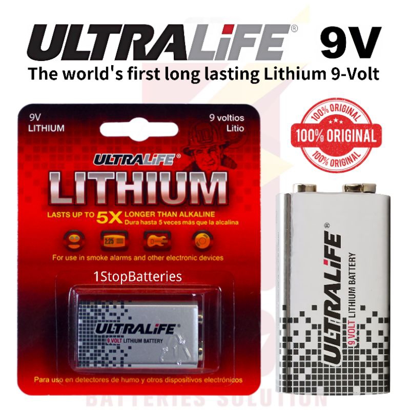 UltraLife U9VL-J-P 9V Lithium 1200mAh (LIMn 02) Long Life Battery Exp ...