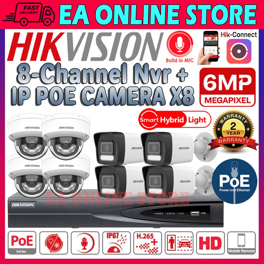 HIK HIKVISION 🌟8 Channel🌟 6.0MP Smart Hybrid Light POE + COLORVU + MIC ...