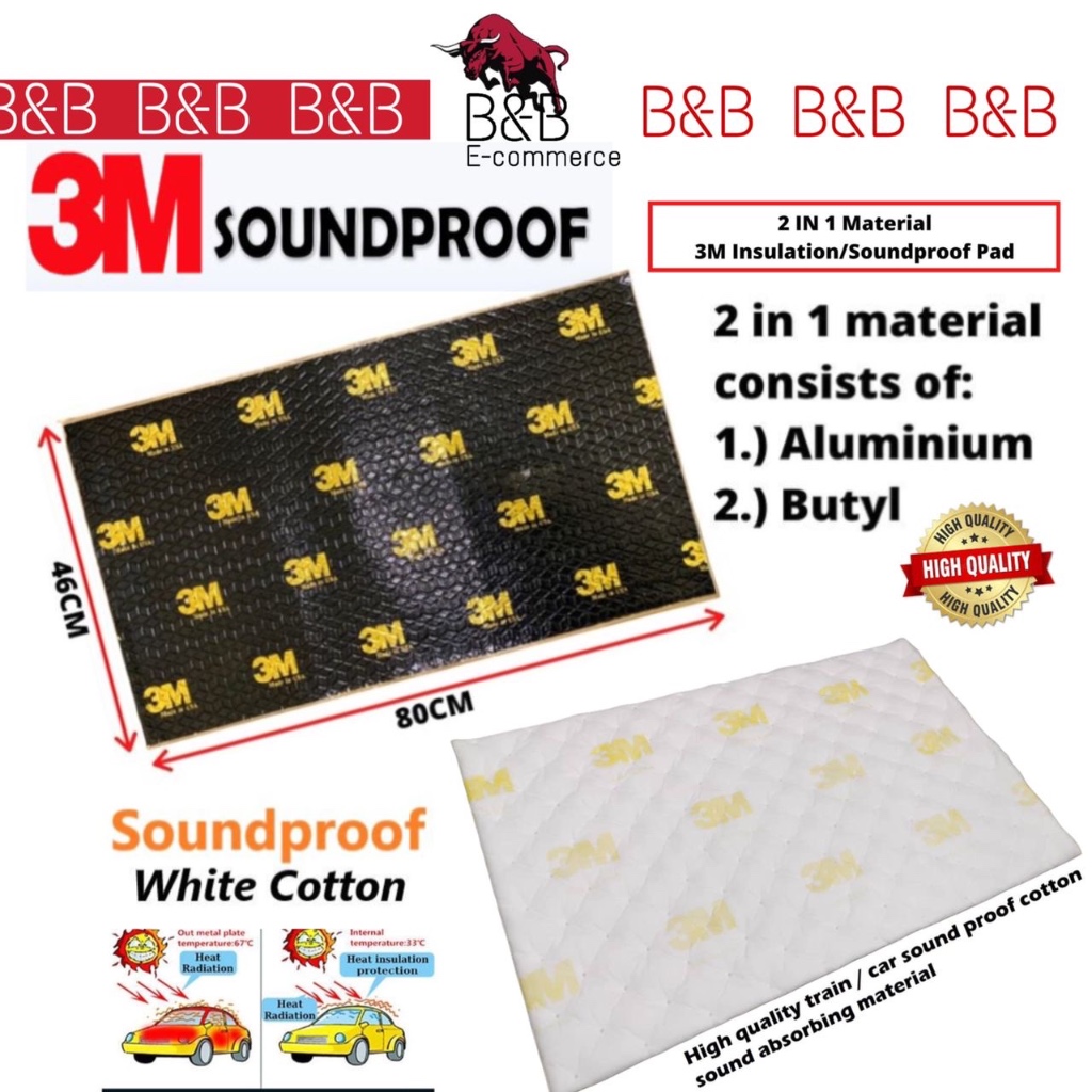 3M WHITE COTTON CAR SOUND PROOF MAT 80CM x 50CM SOUNDPROOF SPONGE/HEAT ...