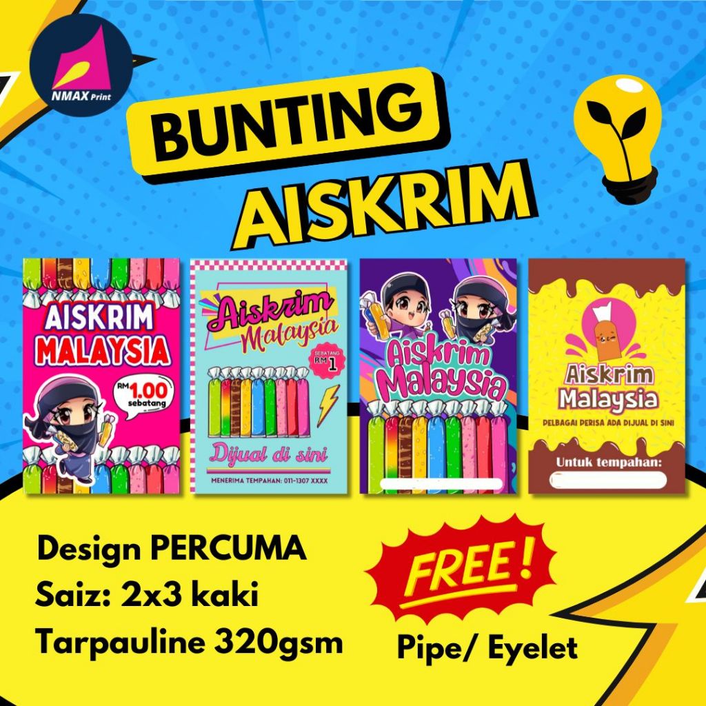 Bunting Aiskrim Malaysia / Ice Cream Kon Free Readymade Design | Shopee ...