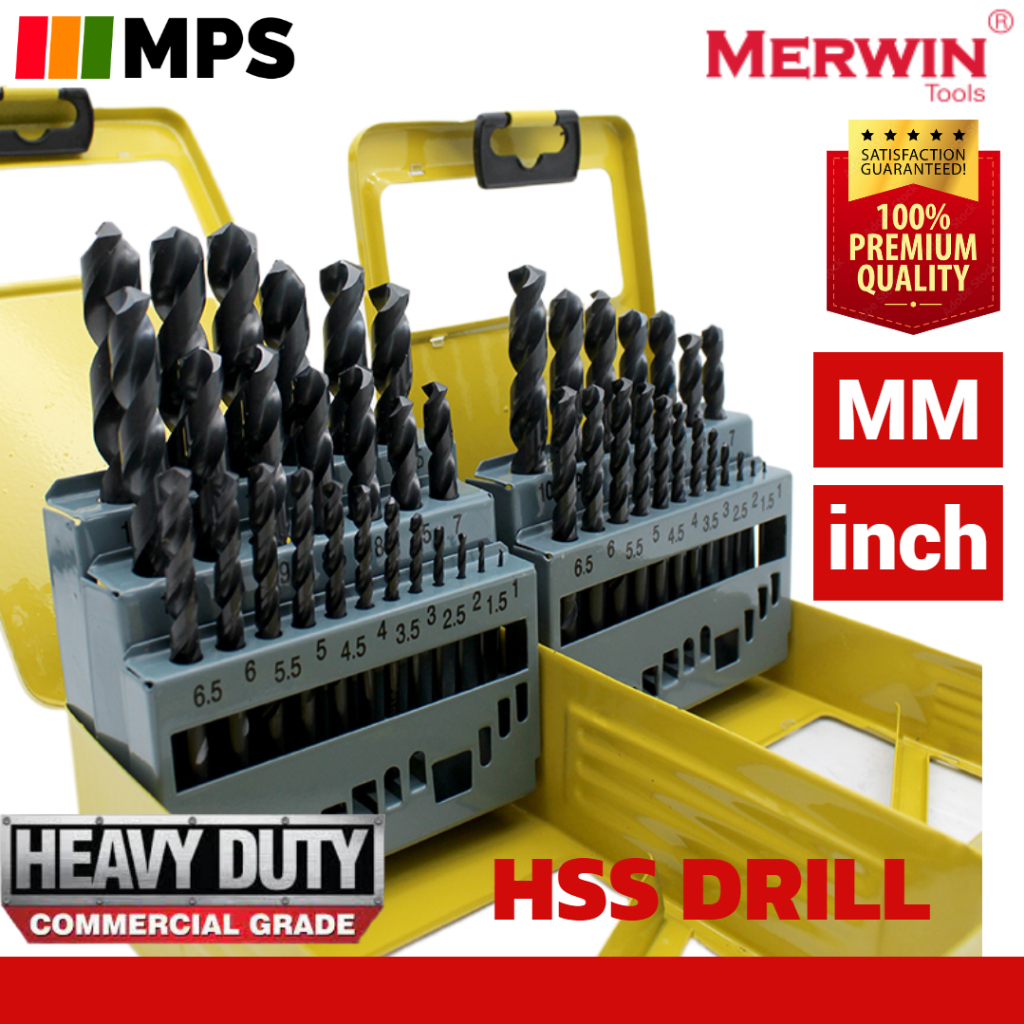 MERWIN 25PC / 29PC HSS Twist Drill Bit Set Chrome For Metal & Wood ...