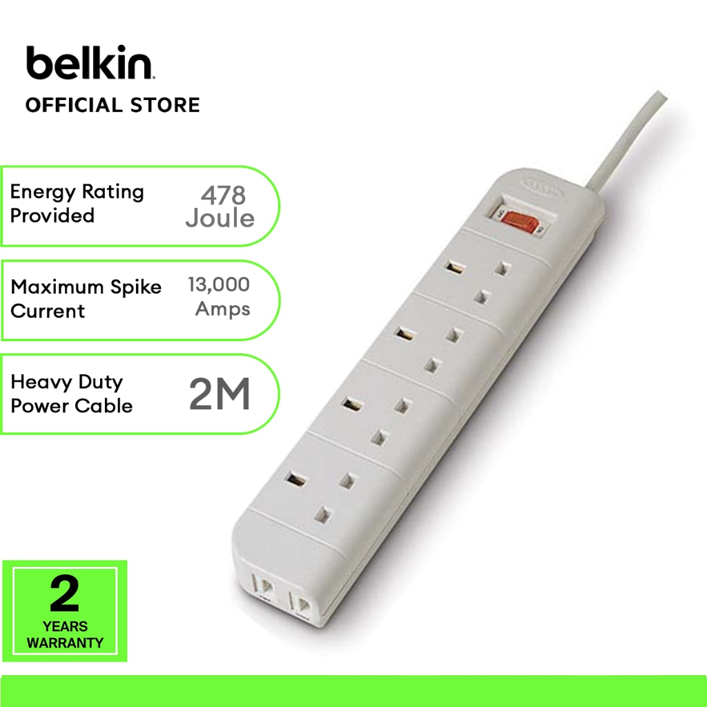 Belkin F9E410sa2M Economy Series 4-Socket Surge Protector - [SINGLE x ...