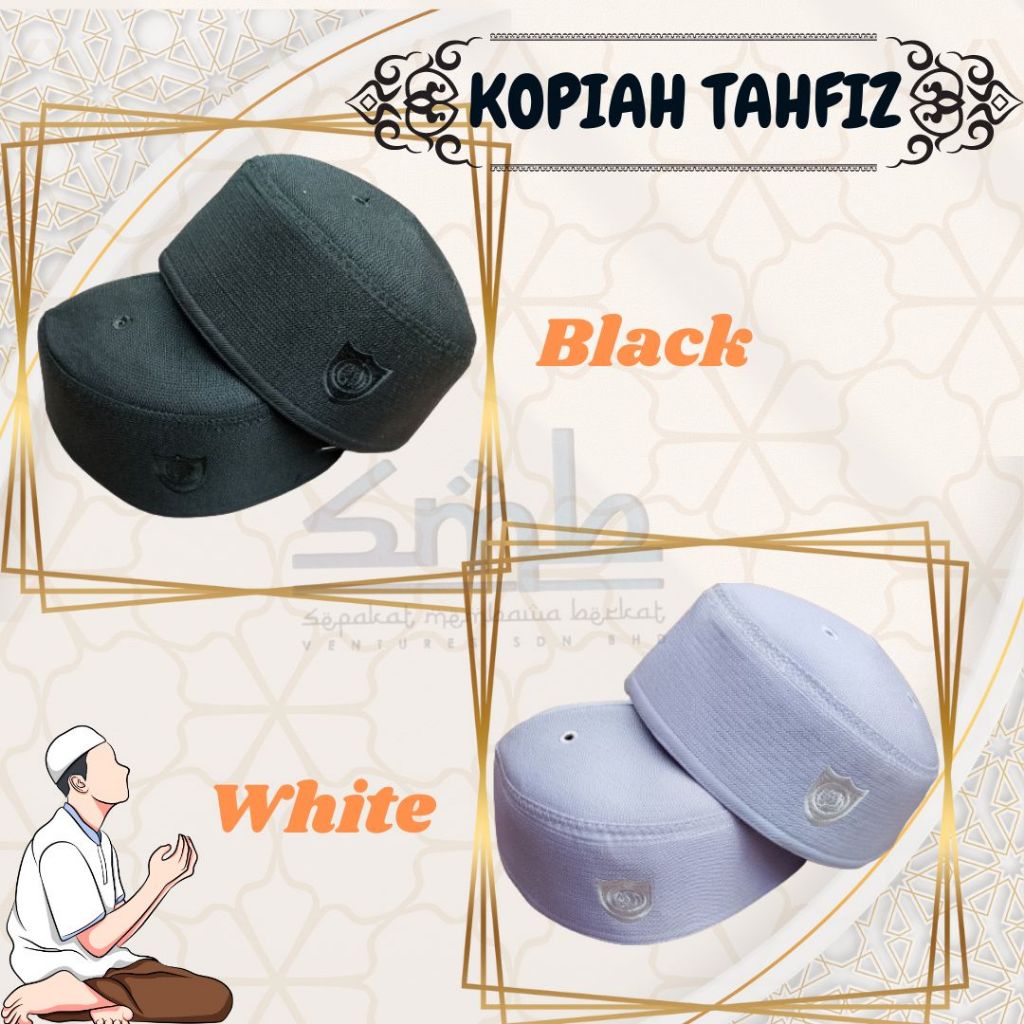 (PMN) Kopiah Tahfiz Hitam Putih / Kopiah Keras /Kopiah Putih / Kopiah ...