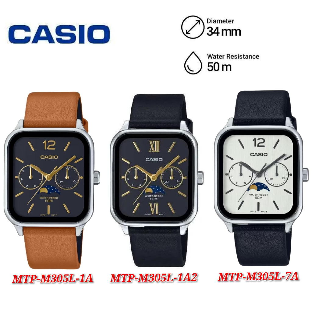 Casio MTP-M305L Series Men Watch Moon Phase Display Analog Quartz ...