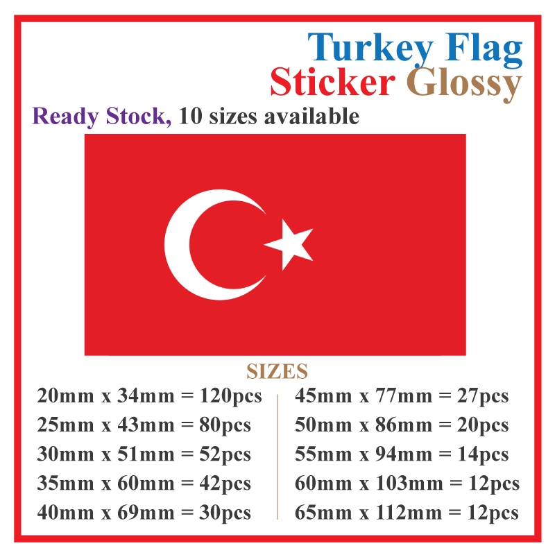 Turkey Türkiye Flag Sticker Rectangle / Stiker Pelekat Bendera Turki ...