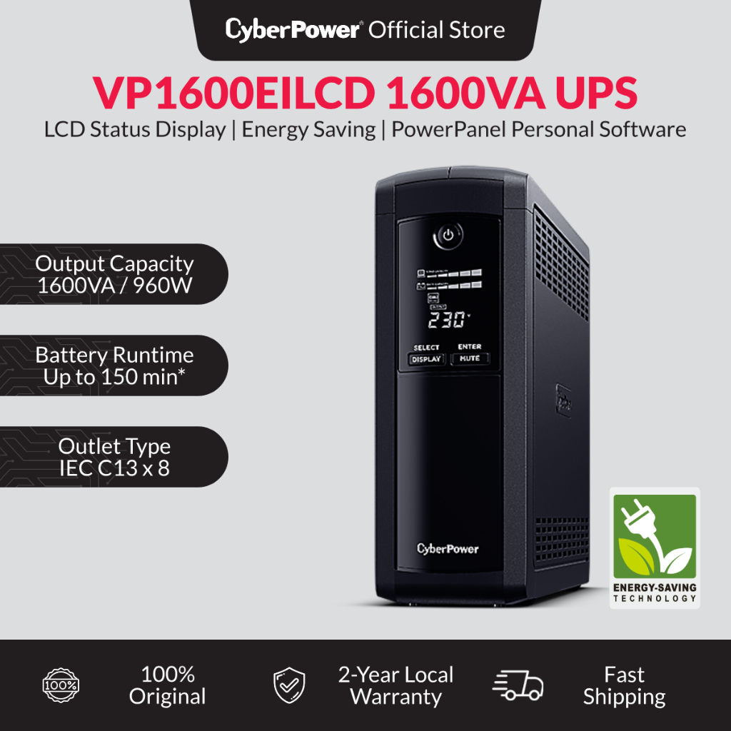 CyberPower Battery Backup Tower UPS With LCD Display (1600VA ...