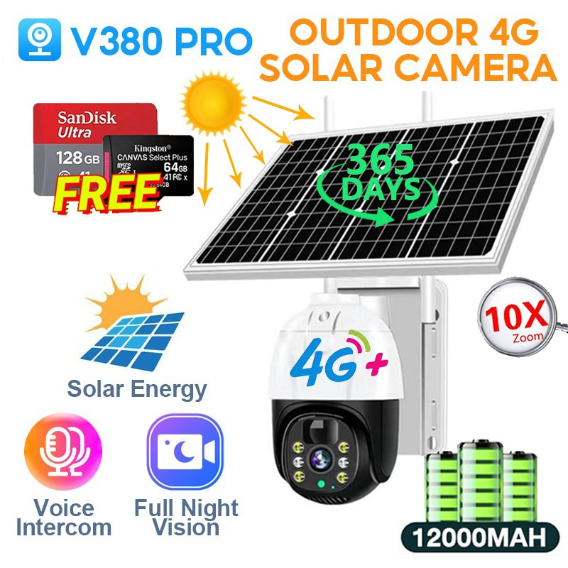 V380 Pro 4G solar cctv outdoor PTZ camera 4G SIM Card IP66 Waterproof ...