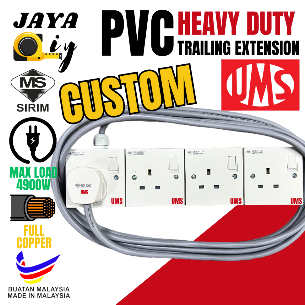 UMS 1SET [SIRIM] HEAVY DUTY LOCAL PVC TRAILING SOCKET EXTENSION Plug ...
