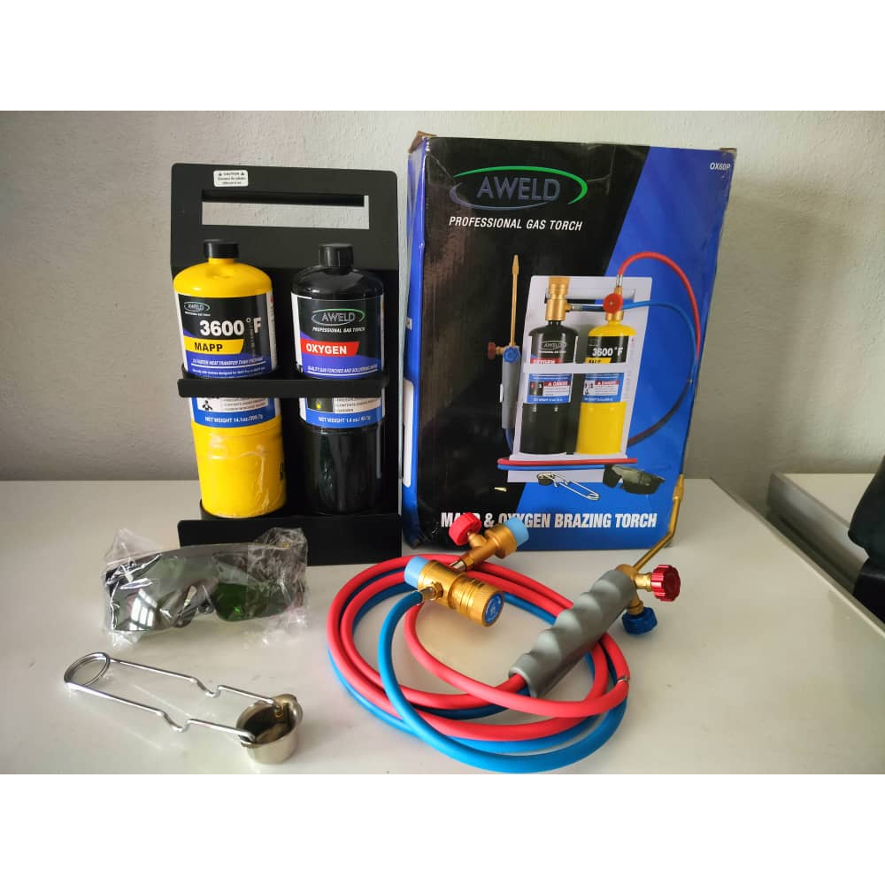 [Box Dented] MAPP GAS BRAZING TORCH + FREE GAS (MAPP + OXYGEN) AWELD ...