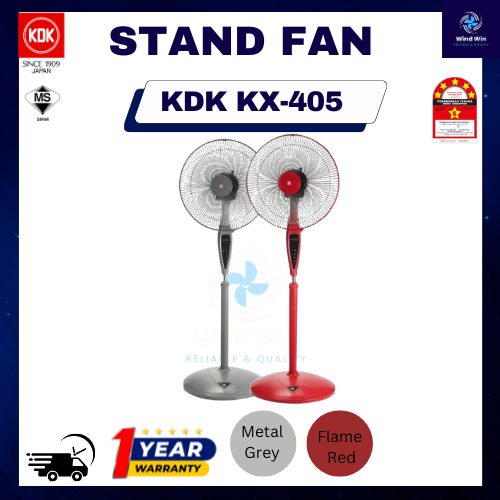 KDK KX-405 STAND FANS 3 SPEED [40cm/16"] COLOUR: DEEP RED/METAL GREY ...