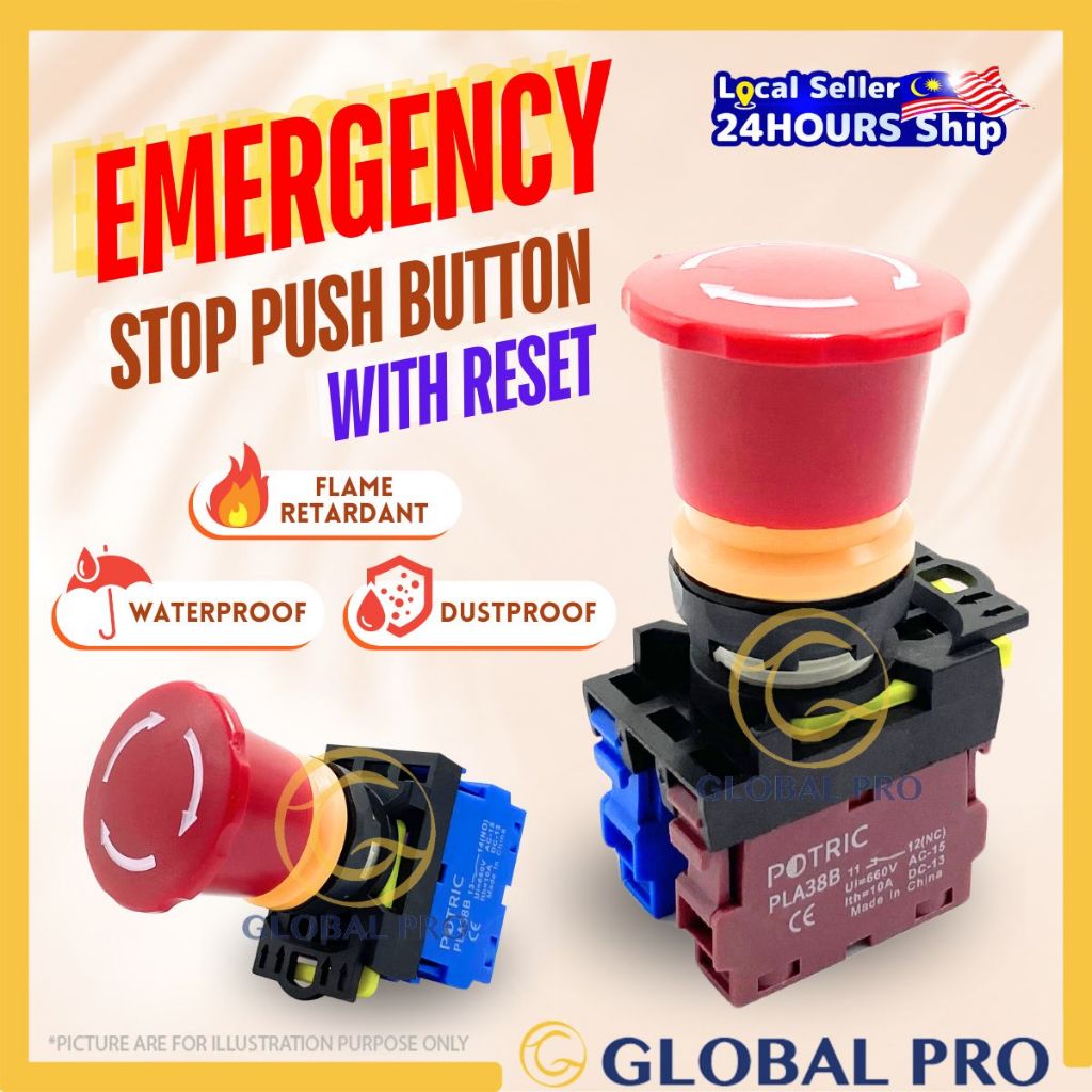 Emergency Stop Button Push Button WITH RESET Switch Button Emergency ...
