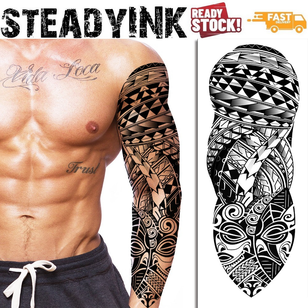 [𝚂𝚝𝚎𝚊𝚍𝚢𝙸𝙽𝙺] Full Sleeve Tattoo Sticker Tatu | Maori Samoan Polynesian ...