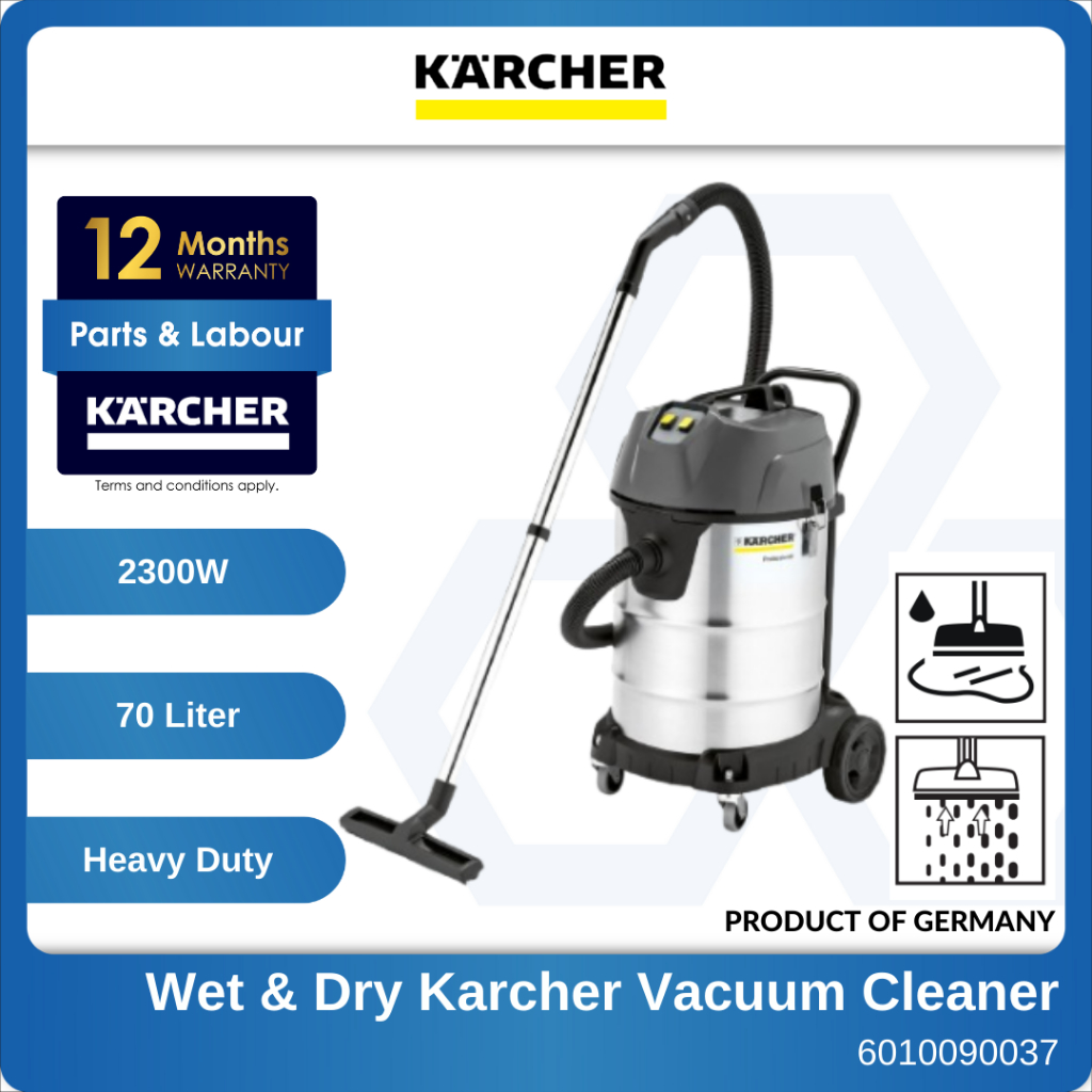 KARCHER NT70/2-ME Classic-70L Filter Wet & Dry Stainless Steel Vacuum Cleaner 2300W 225MBARS ...
