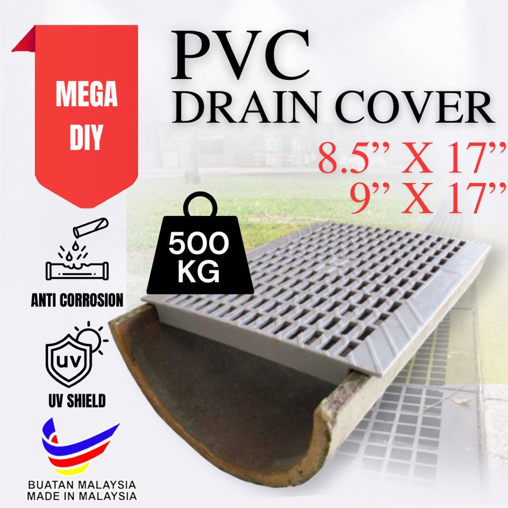 LOCAL PVC Plastic Drain Cover with UV Shield / Penutup Longkang 8.5"x17 ...
