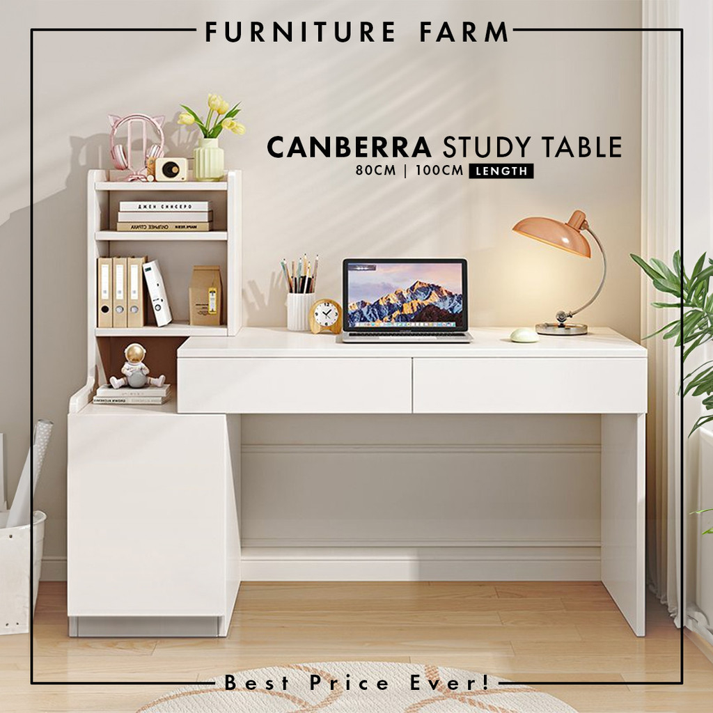 F&F: Canberra Study Table With Book Shelf+Drawer/ Meja belajar /meja ...