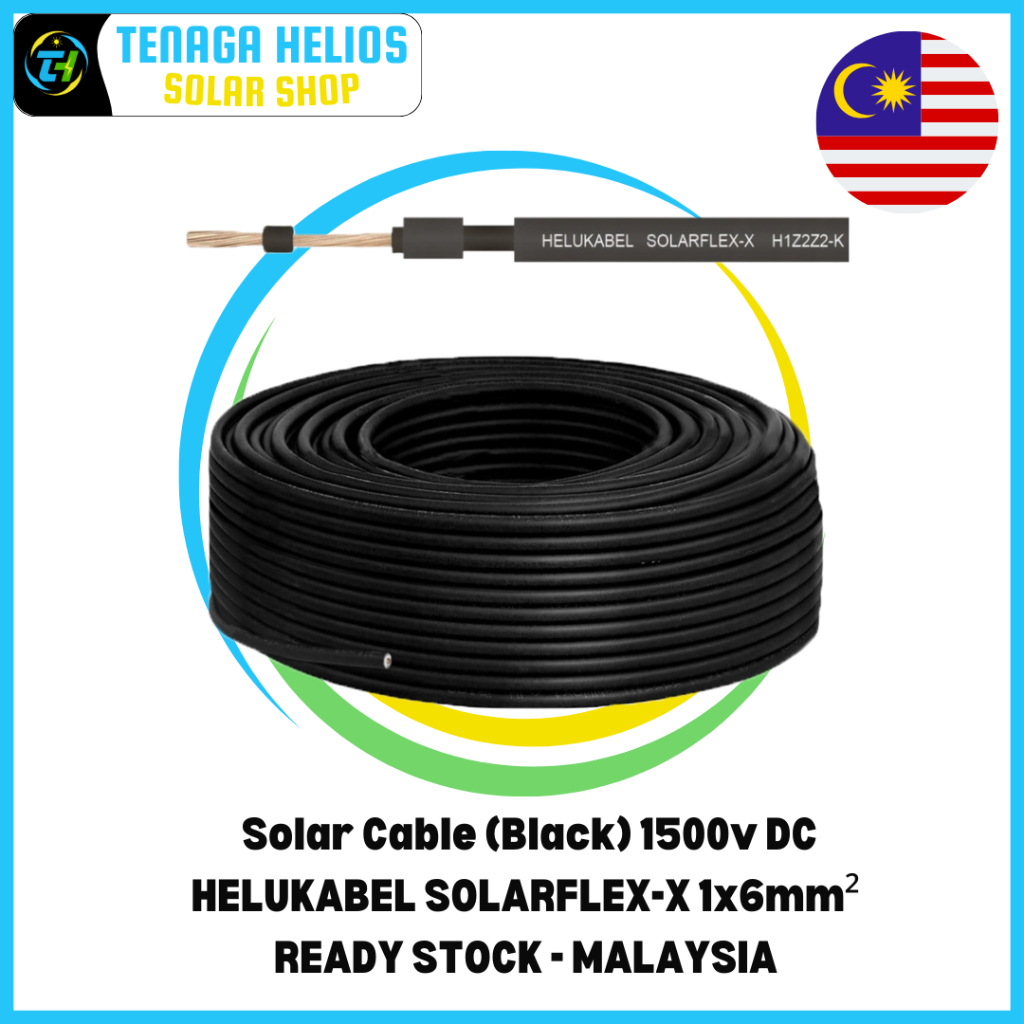 Solar DC Cables 6mm² (Black) 1500v | 1-Meter ONLY | HELUKABEL SOLARFLEX ...