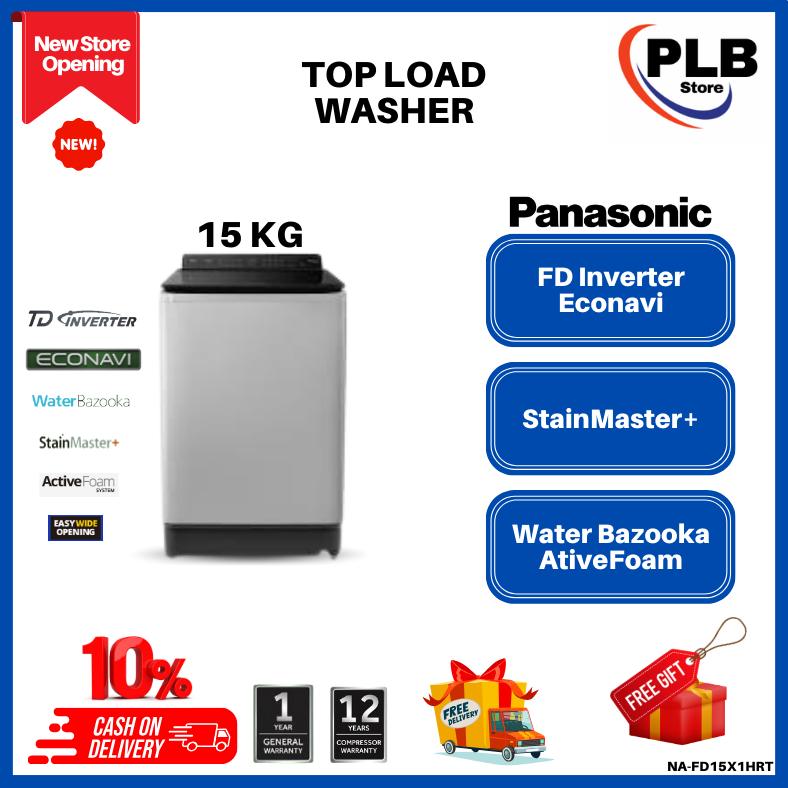 PANASONIC TOP LOAD WASHING MACHINE NA-FD15X1HRT (15 KG) (TD INVERTER ...