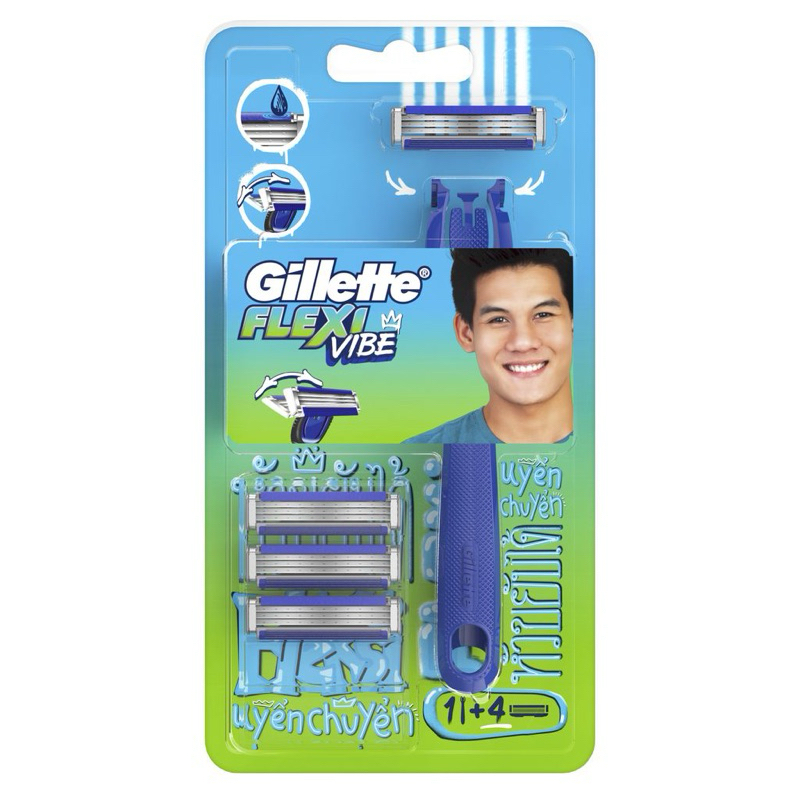 (New) Gillette Flexi Vibe - 1 Razor Handle + 4 Blade/Cartridge Refill ...