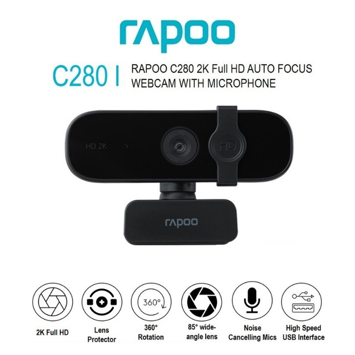Rapoo C280 2K Full HD Auto Focus Webcam With Built In Omni Directional ...