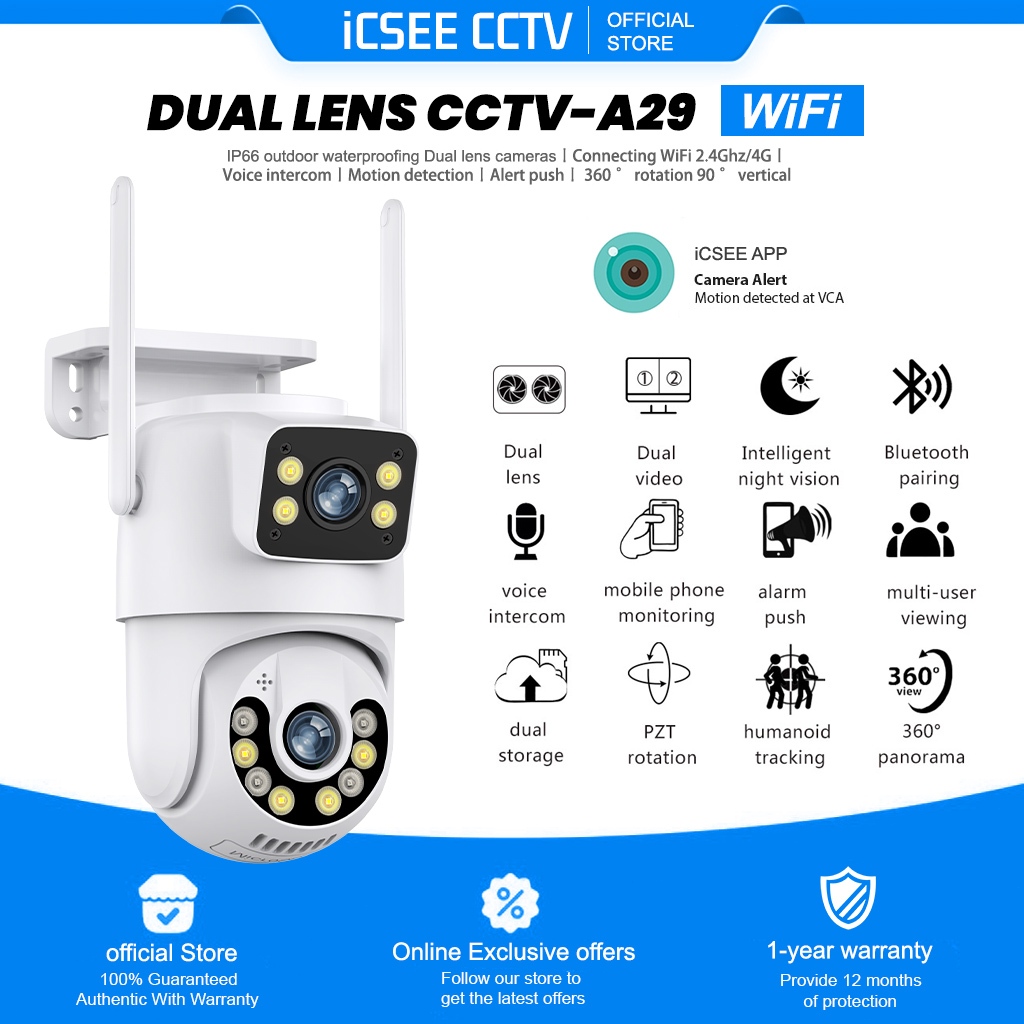 ICSEE CCTV A29 Dual-Lens Camera WiFi CCTV 1080P Dual Video, Night ...