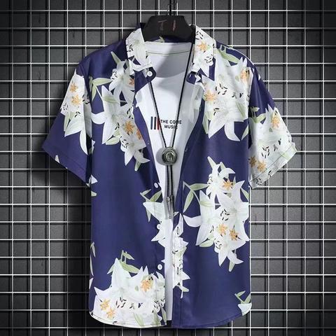 Baju Daun Bunga Pantai Women Men's summer slim casual Hawaii floral ...