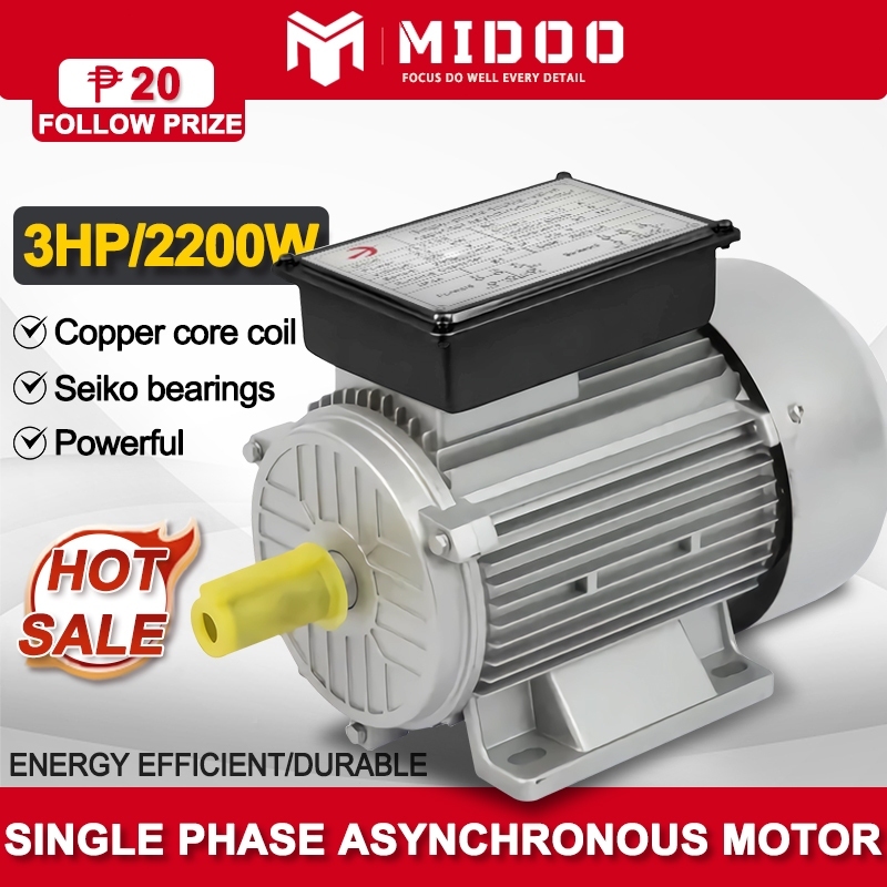 MIDOO Electric Induction Motor 3HP/220V Single Phase Motor Grinder Motor All Copper Electric ...